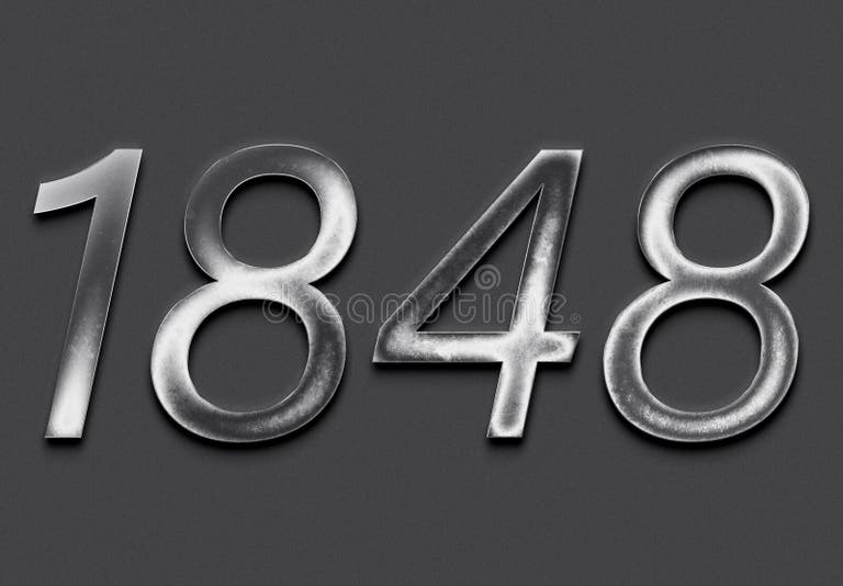Chrome Metal 3D Number Design of 1848 on Grey Background. Stock ...