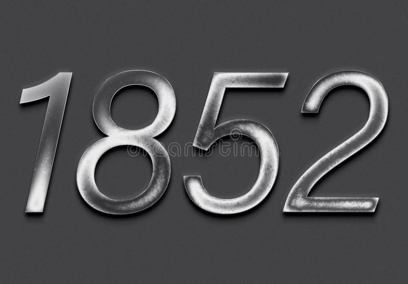 Chrome Metal 3D Number Design of 1852 on Grey Background. Stock ...