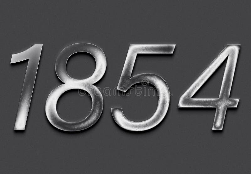 Chrome Metal 3D Number Design of 1854 on Grey Background. Stock ...