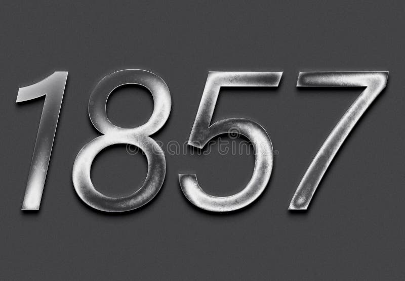 Chrome Metal 3D Number Design of 1857 on Grey Background. Stock ...