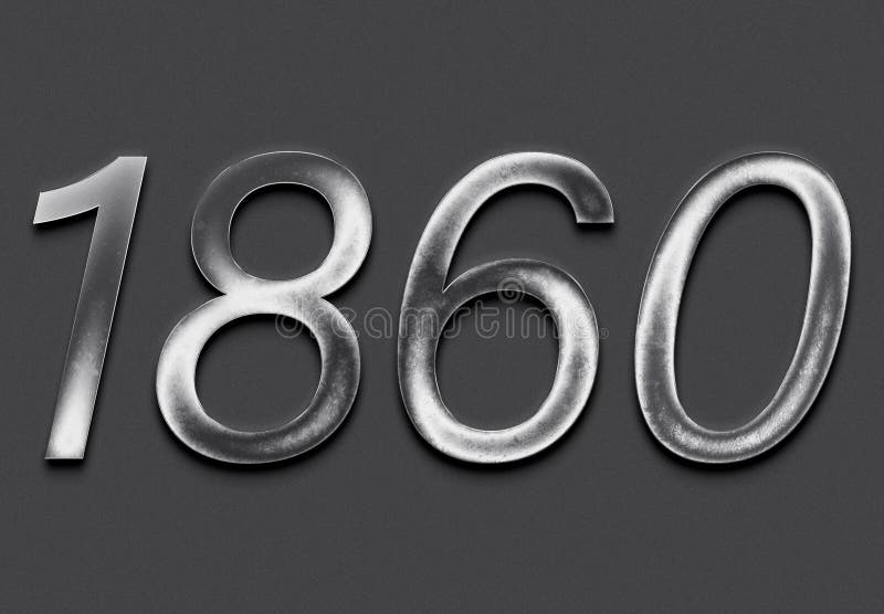 Chrome Metal 3D Number Design of 1860 on Grey Background. Stock ...