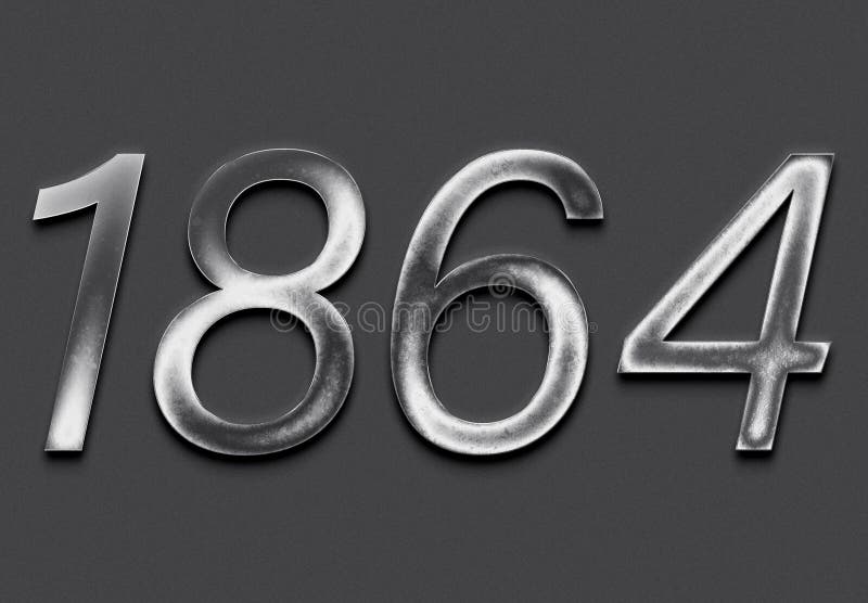 Chrome Metal 3D Number Design of 1864 on Grey Background. Stock ...