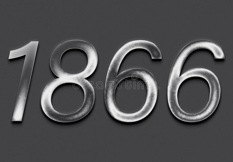 Chrome Metal 3D Number Design of 1866 on Grey Background. Stock ...