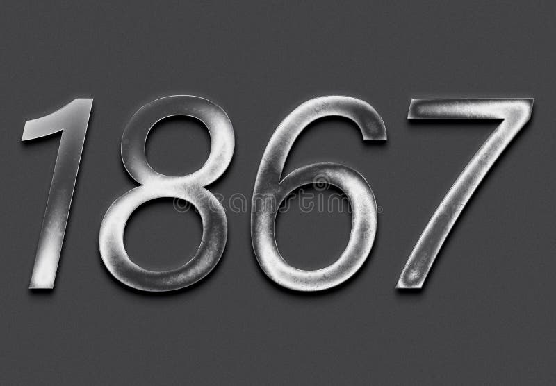 Chrome Metal 3D Number Design of 1867 on Grey Background. Stock ...