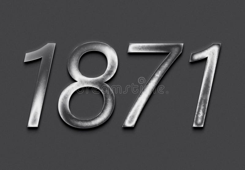 Chrome Metal 3D Number Design of 1871 on Grey Background. Stock ...