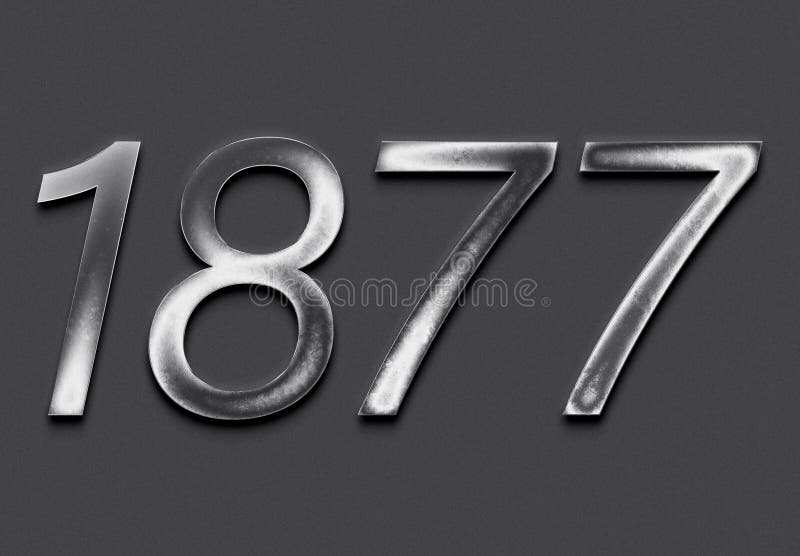 Chrome Metal 3D Number Design of 1877 on Grey Background. Stock ...