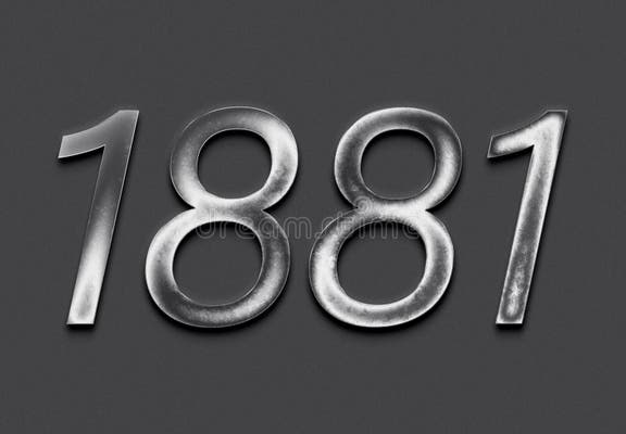 Chrome Metal 3D Number Design of 1881 on Grey Background. Stock ...