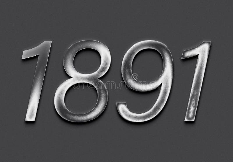 Chrome Metal 3D Number Design of 1891 on Grey Background. Stock ...