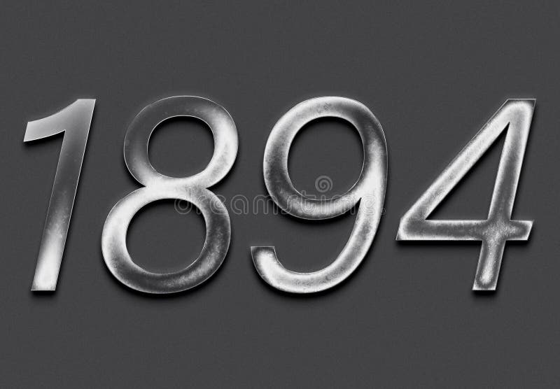 Chrome Metal 3D Number Design of 1894 on Grey Background. Stock ...
