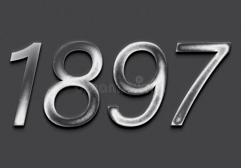 Chrome Metal 3D Number Design of 1897 on Grey Background. Stock ...