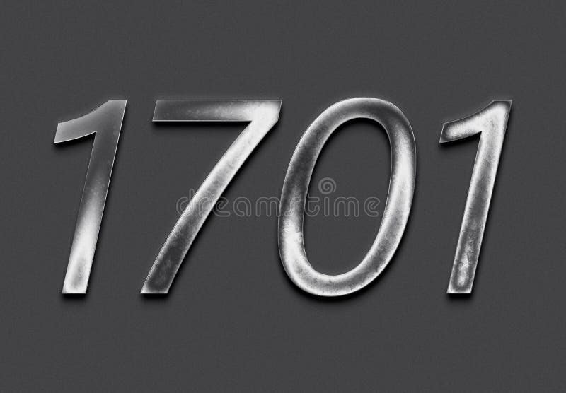 Chrome Metal 3D Number Design of 1701 on Grey Background. Stock ...