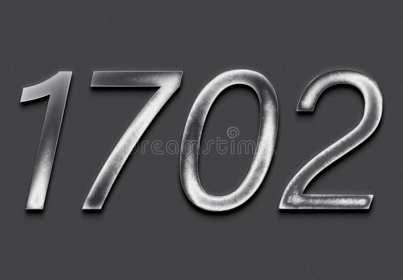 Chrome Metal 3D Number Design of 1702 on Grey Background. Stock ...