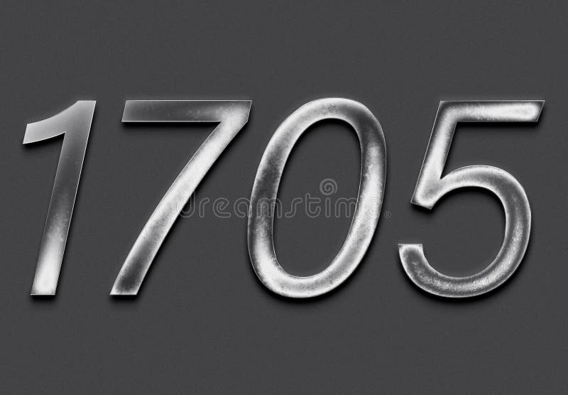 Chrome Metal 3D Number Design of 1705 on Grey Background. Stock Image ...