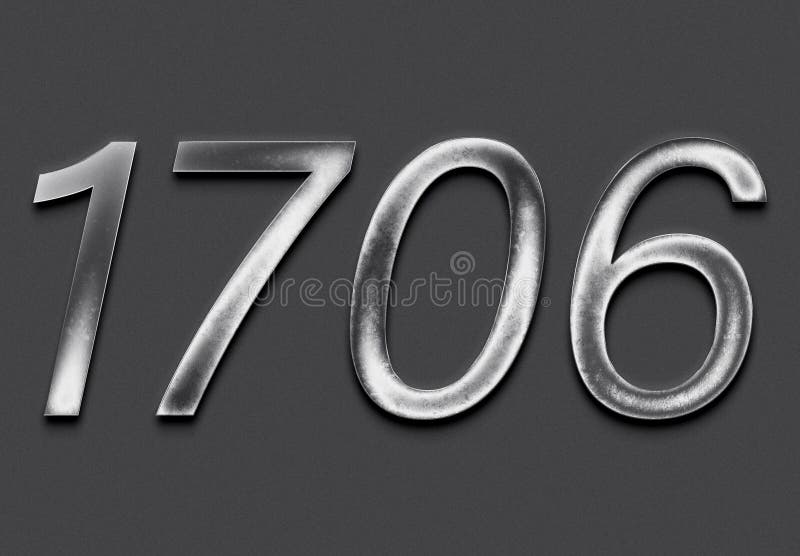 Chrome Metal 3D Number Design of 1706 on Grey Background. Stock Photo ...