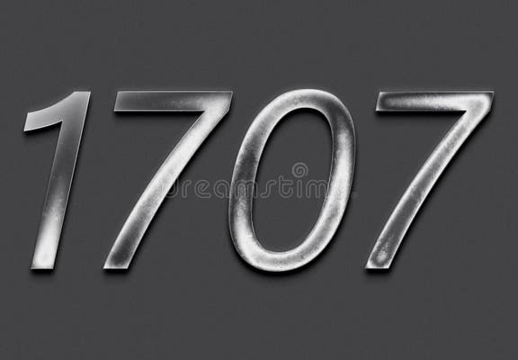 Chrome Metal 3D Number Design of 1707 on Grey Background. Stock Photo ...