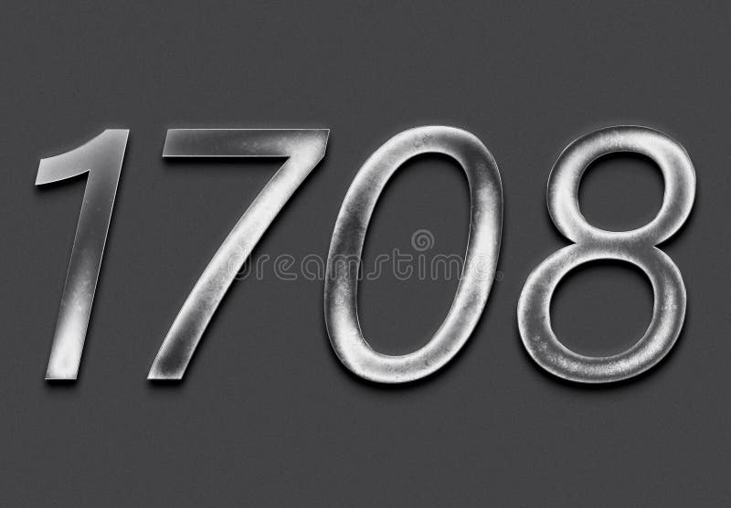 Chrome Metal 3D Number Design of 1708 on Grey Background. Stock Image ...