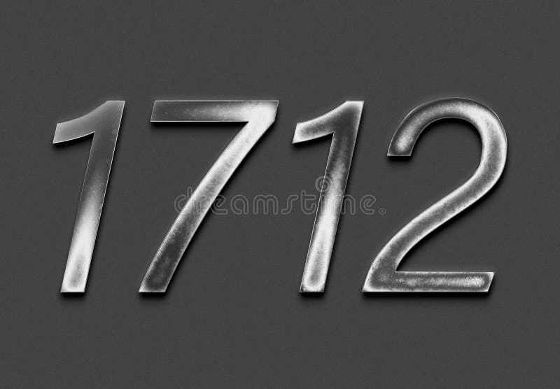 Chrome Metal 3D Number Design of 1712 on Grey Background. Stock Photo ...