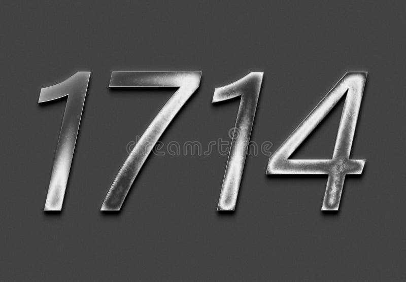 Chrome Metal 3D Number Design of 1714 on Grey Background. Stock Image ...