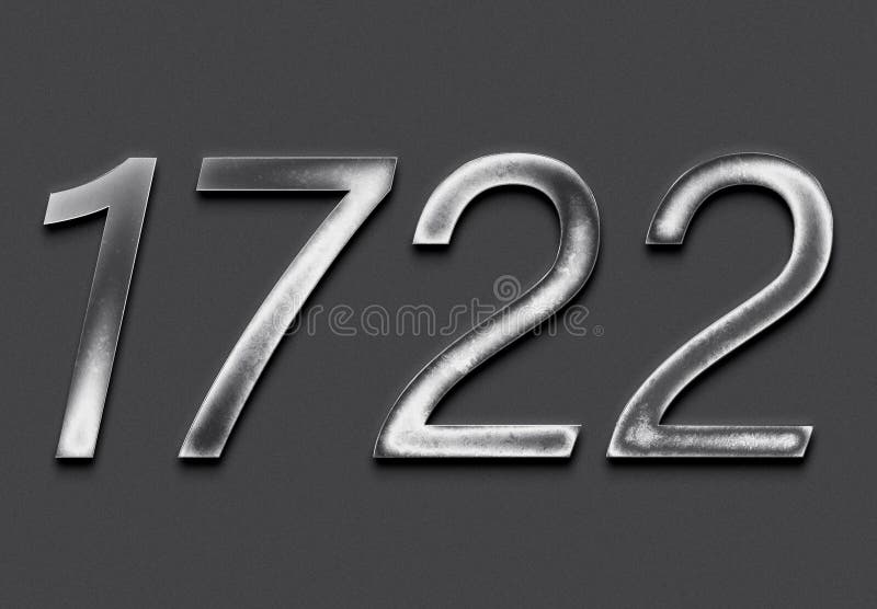 Chrome Metal 3D Number Design of 1722 on Grey Background. Stock Image ...