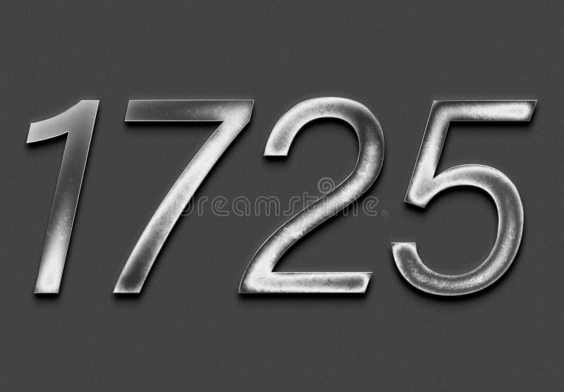 Chrome Metal 3D Number Design of 1725 on Grey Background. Stock Photo ...