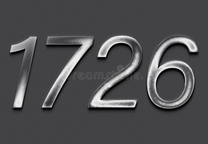 Chrome Metal 3D Number Design of 1726 on Grey Background. Stock Photo ...