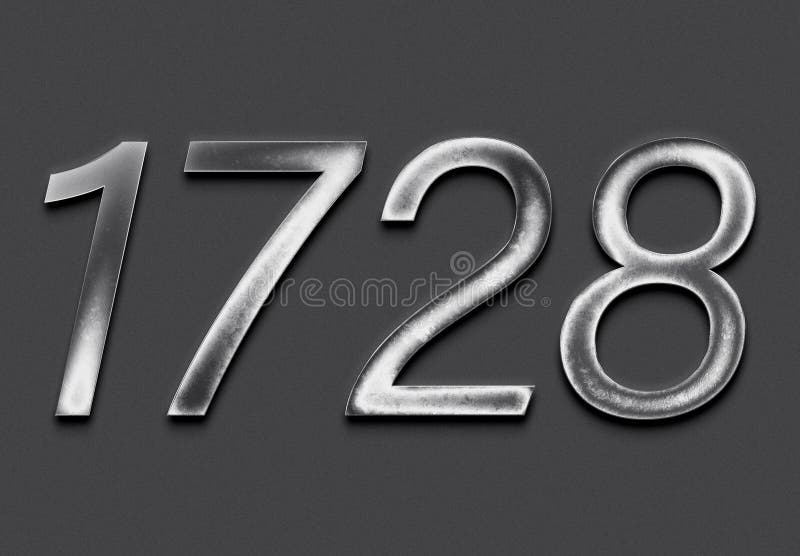 Chrome Metal 3D Number Design of 1728 on Grey Background. Stock Image ...