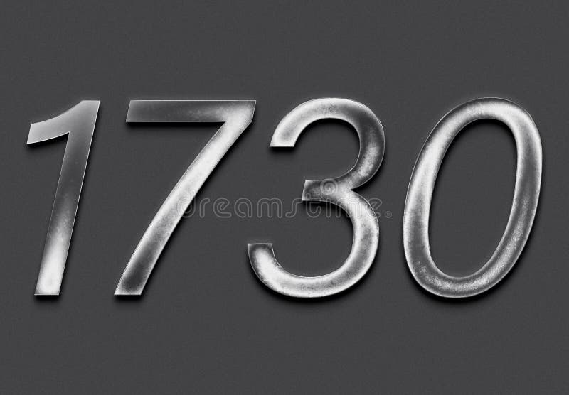 Chrome Metal 3D Number Design of 1730 on Grey Background. Stock Image ...