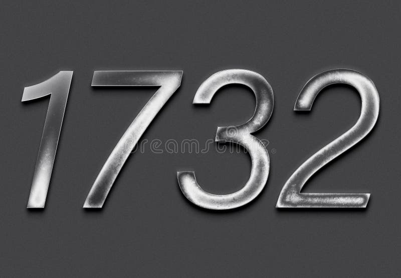 Chrome Metal 3D Number Design of 1732 on Grey Background. Stock Photo ...