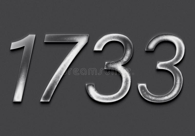 Chrome Metal 3D Number Design of 1733 on Grey Background. Stock Photo ...