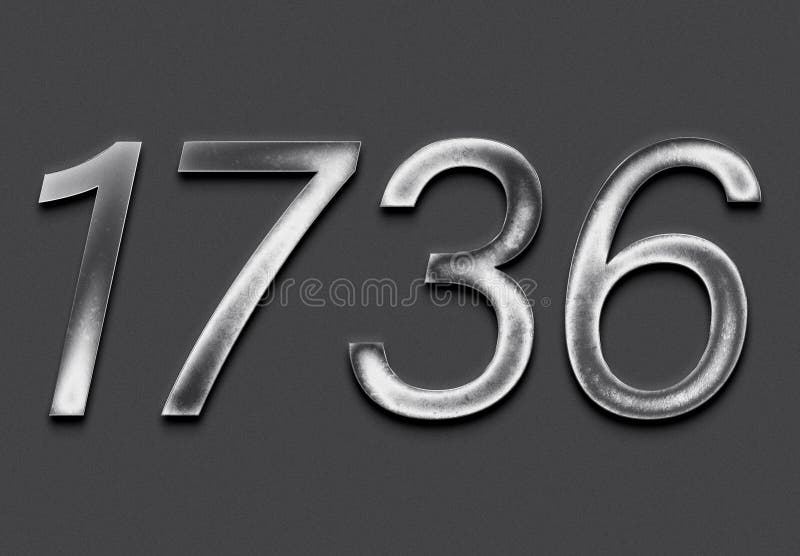 Chrome Metal 3D Number Design of 1736 on Grey Background. Stock Image ...