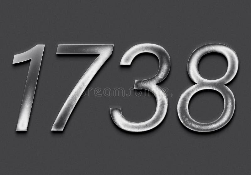 Chrome Metal 3D Number Design of 1738 on Grey Background. Stock Photo ...