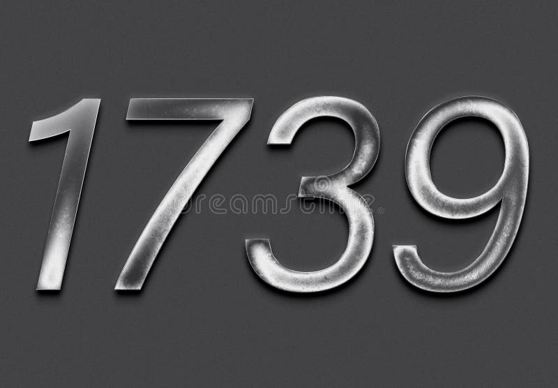 Chrome Metal 3D Number Design of 1739 on Grey Background. Stock Image ...