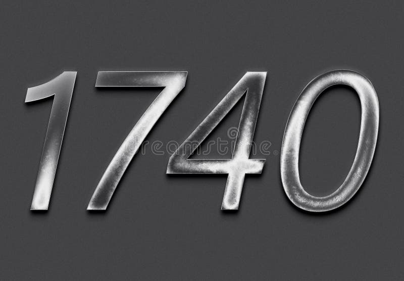Chrome Metal 3D Number Design of 1740 on Grey Background. Stock Image ...