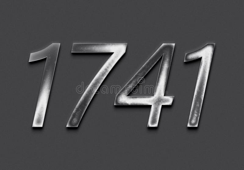 Chrome Metal 3D Number Design of 1741 on Grey Background. Stock Image ...