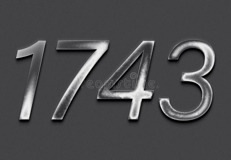 Chrome Metal 3D Number Design of 1743 on Grey Background. Stock Photo ...