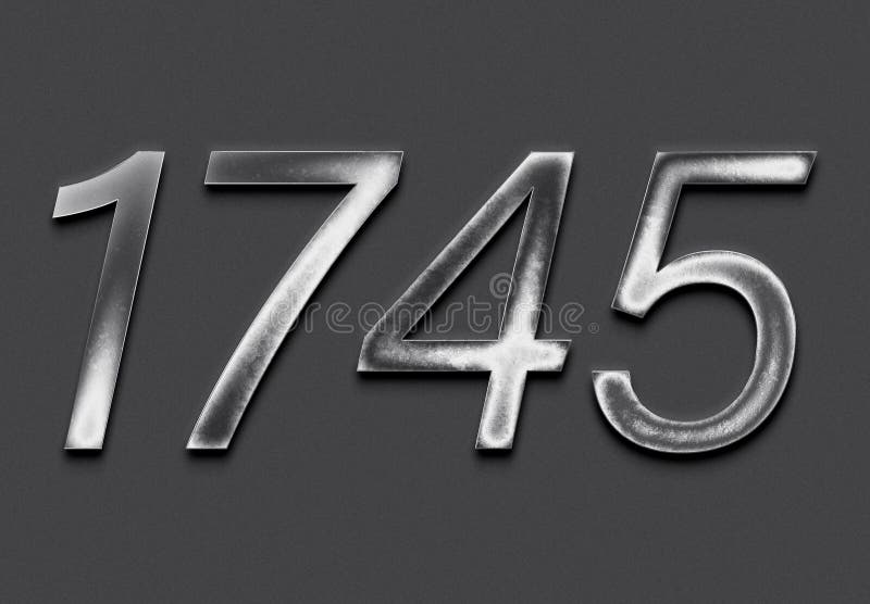 Chrome Metal 3D Number Design of 1745 on Grey Background. Stock Photo ...