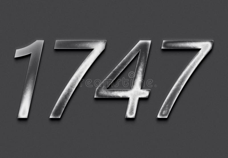 Chrome Metal 3D Number Design of 1747 on Grey Background. Stock Photo ...