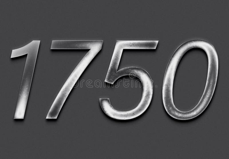 Chrome Metal 3D Number Design of 1750 on Grey Background. Stock Photo ...