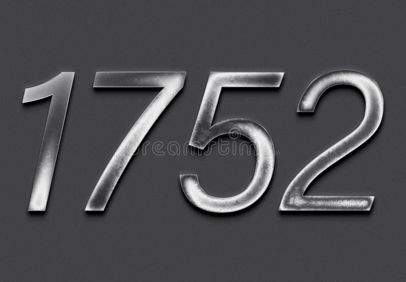Chrome Metal 3D Number Design of 1752 on Grey Background. Stock Photo ...