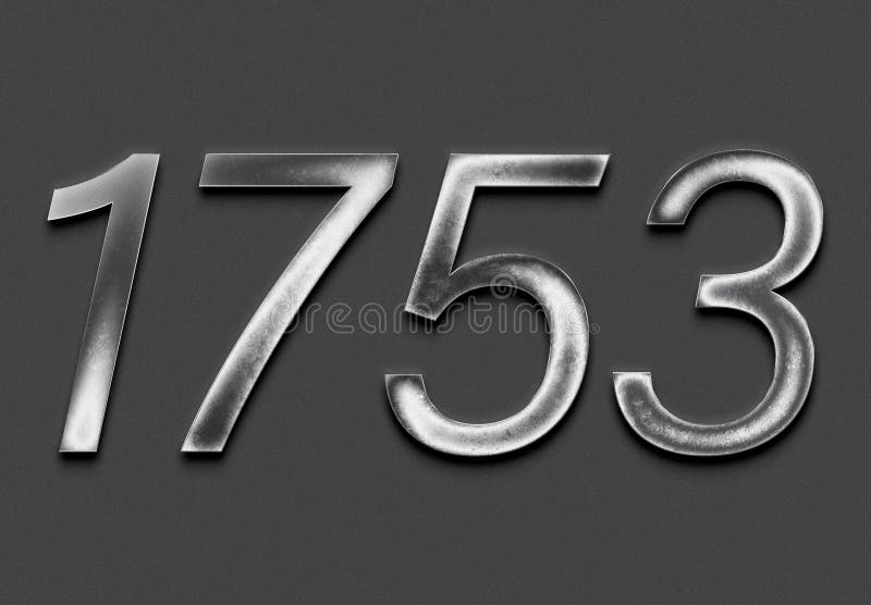 Chrome Metal 3D Number Design of 1753 on Grey Background. Stock Photo ...