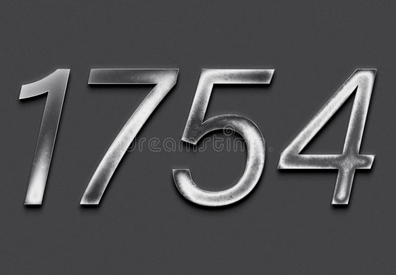Chrome Metal 3D Number Design of 1754 on Grey Background. Stock Photo ...