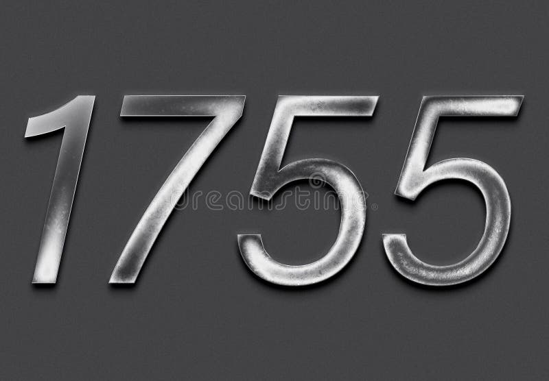 Chrome Metal 3D Number Design of 1755 on Grey Background. Stock Image ...