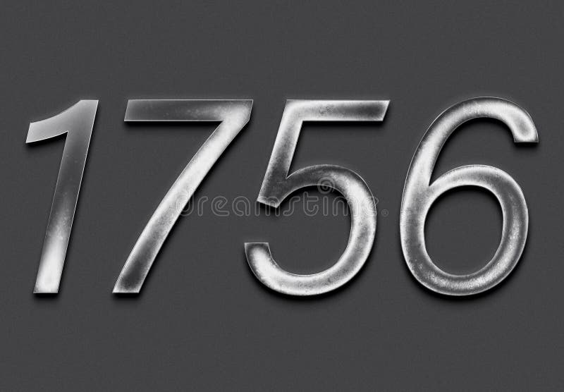 Chrome Metal 3D Number Design of 1756 on Grey Background. Stock Photo ...