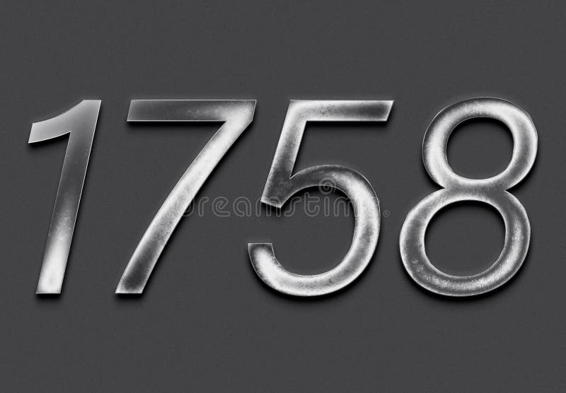 Chrome Metal 3D Number Design of 1758 on Grey Background. Stock ...