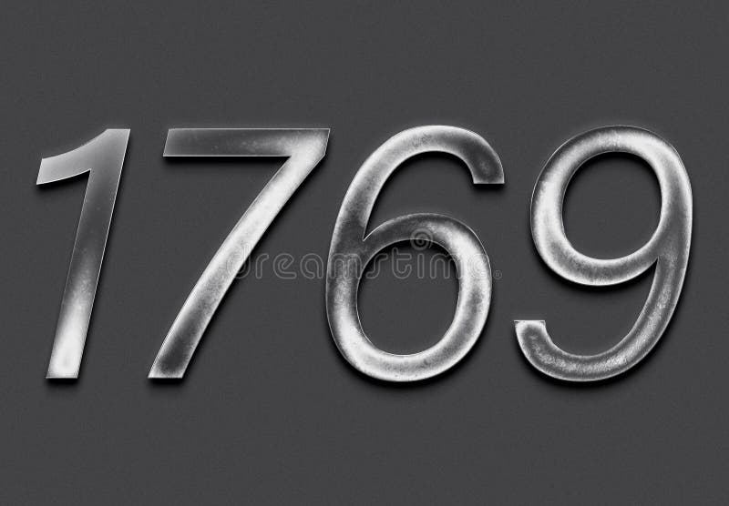 Chrome Metal 3D Number Design of 1769 on Grey Background. Stock ...
