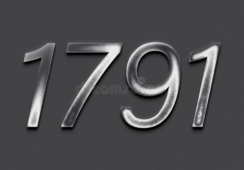 Chrome Metal 3D Number Design of 1791 on Grey Background. Stock ...