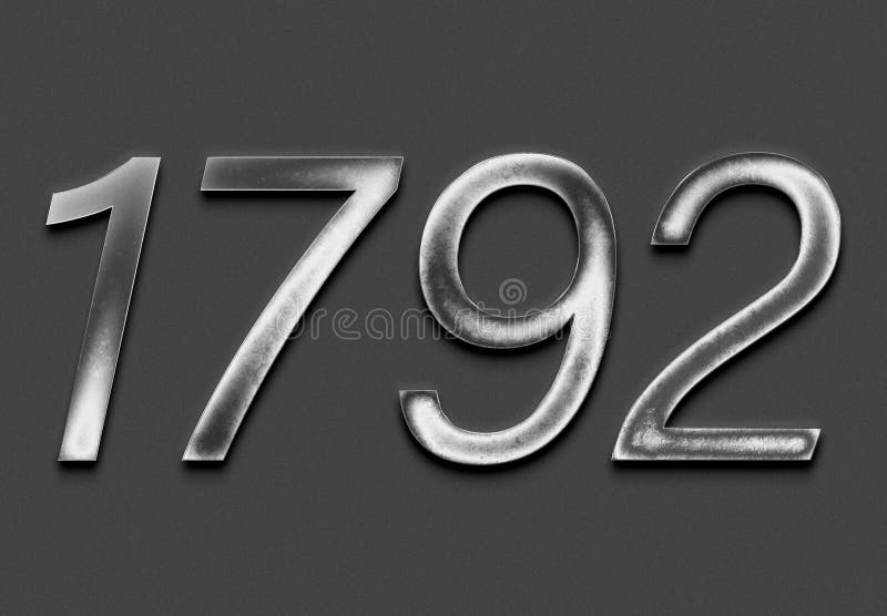 Chrome Metal 3D Number Design of 1792 on Grey Background. Stock ...