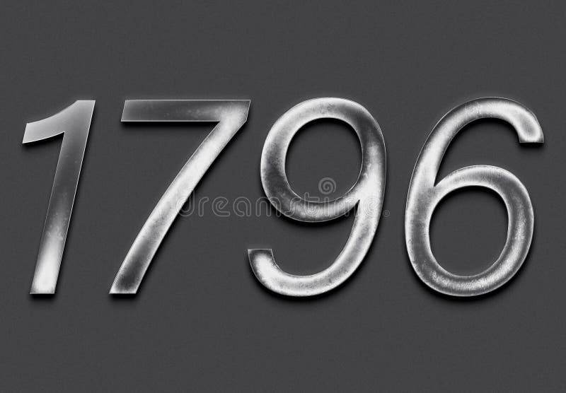 Chrome Metal 3D Number Design of 1796 on Grey Background. Stock ...
