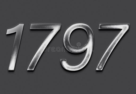 Chrome Metal 3D Number Design of 1797 on Grey Background. Stock ...