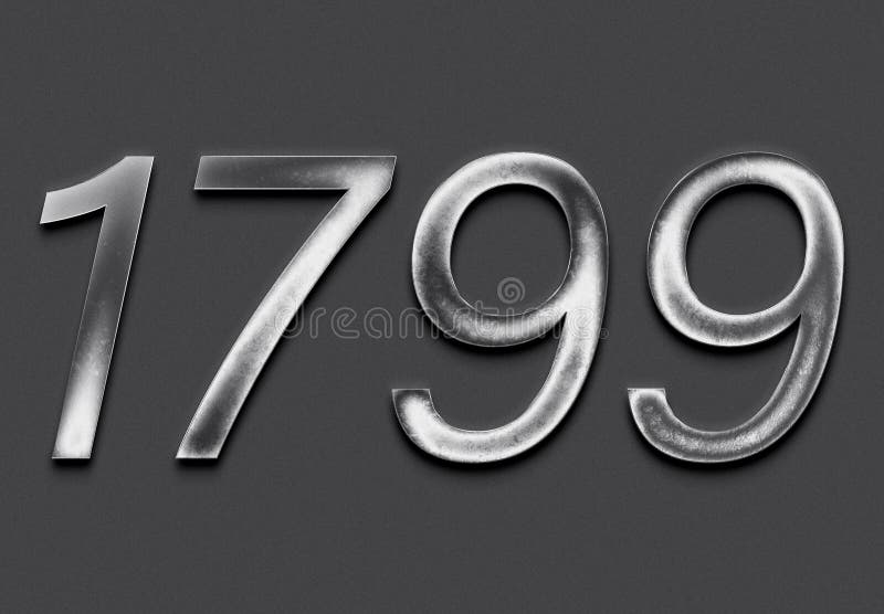 Chrome Metal 3D Number Design of 1799 on Grey Background. Stock ...